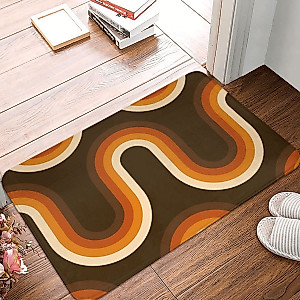 CRODY 3D Printed Door mat 70s Orange and Brown Waves Polyester Non-Slip Rug Kitchen Bedroom Welcome mat Home Decoration Housewarming Gift 50x80