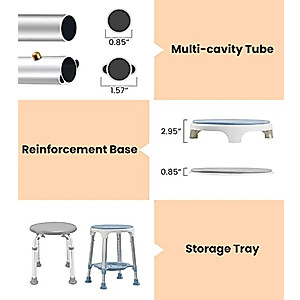 Realunisence Shower Chair for Inside Shower Swivel Shower Stools 300lb Adjustable Bathtub Chair Tool-Free Assembly Tub Seat Bench with Storage Tray for Seniors Elderly Handicap Disabled Blue