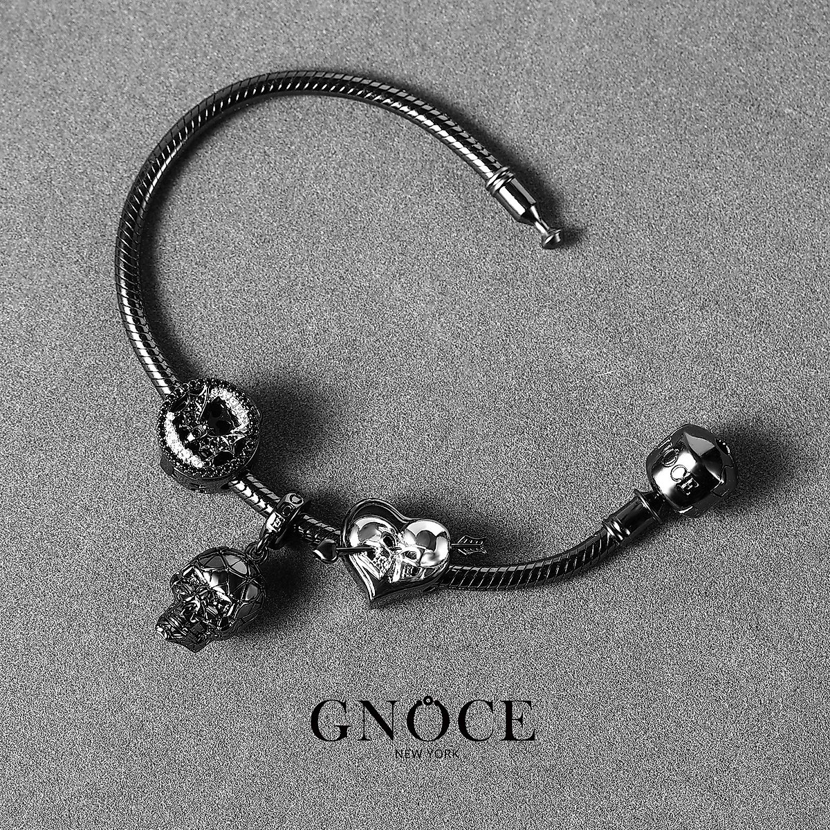 GNOCE Black Skull Pendant Charm Sterling Silver Black Plated Horror Dangle Charm Fit Bracelet/Necklace For Women Wife