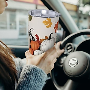 jshmgchw 3d Fall Gnome 20oz Tumbler, Car Cup With Lid And Straw, Spill-Proof, Stainless Steel Double Wall Vacuum Insulated Reusable Coffee Travel Mug, For Cold Drinks, Hot Beverage
