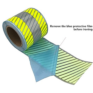 NOZUONO High Visibility Reflective Heat Transfer Vinyl Iron On Tape for Clothing 2in x 5yd (Fluorescent Yellow Striped)