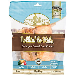 Fieldcrest Farms Nothin to Hide Flip Chips Chews for Dogs - All Natural Rawhide Alternative Treats for Dogs, Chicken, Beef or Peanut Butter Flavor Snack for All Breed Dogs (Beef, 8.5 Oz)