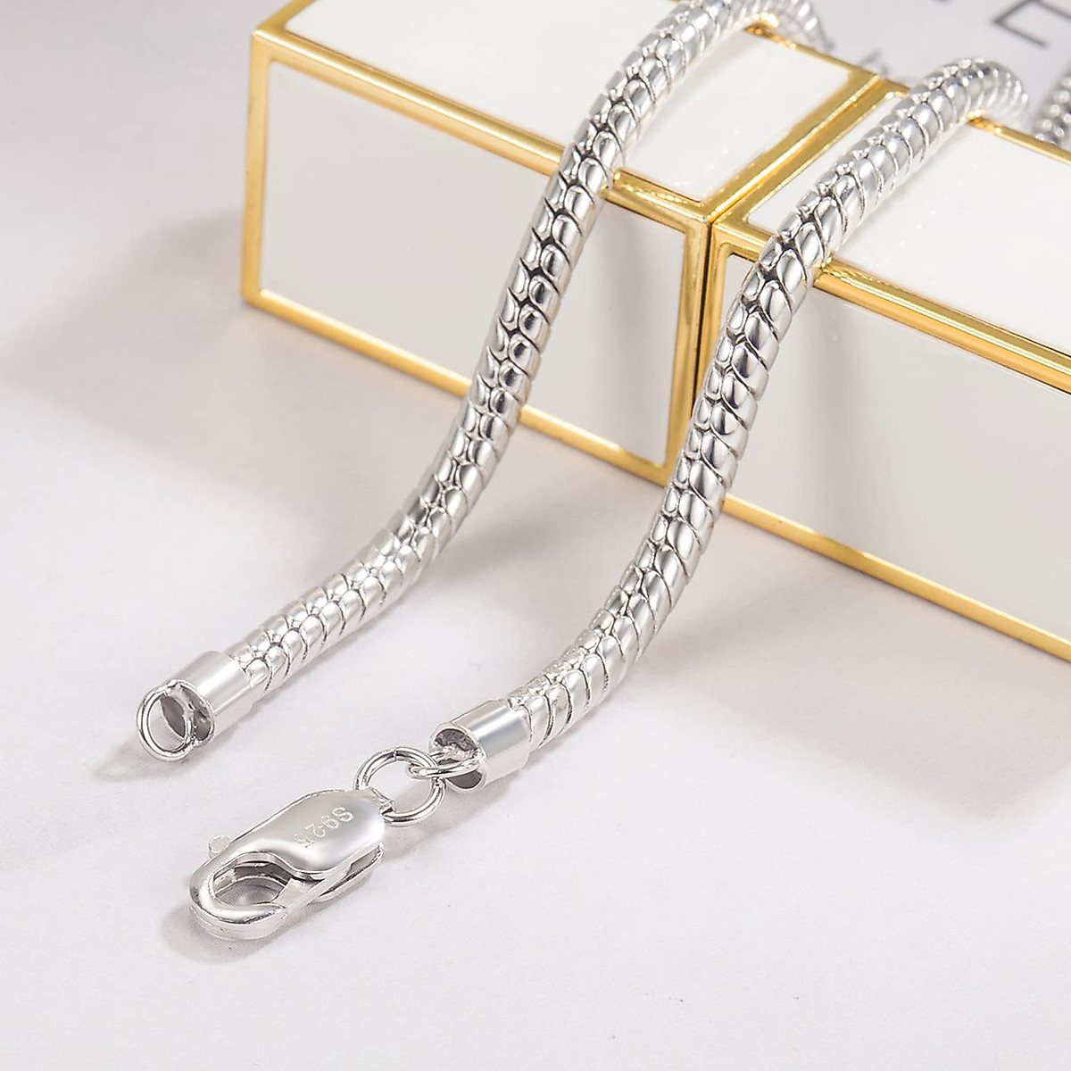 Dankadi Italy 925 Sterling Silver Snake Chain Necklace Men & Women 3MM-4MM Rolo Link Round Chain Chokers 16 "18 "20" 22 "24" 26 "28" 30" Unisex Fine Jewelry Gift (4MM, 24 inches)