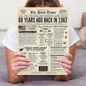 RollupJoy Funny 60th Birthday Gifts for Men Women, Jumbo 60th Birthday Card for Dad Mom Husband Wife Friends, 60 Years Ago Back in 1962 Card