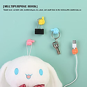 FreshDear 16pcs Self Adhesive Thumb Wall Hooks for Cables,Toothbrush Holder, Creative Adhesive Thumb Cable Clip Key Hook Wall Hangers.(8 Colors)
