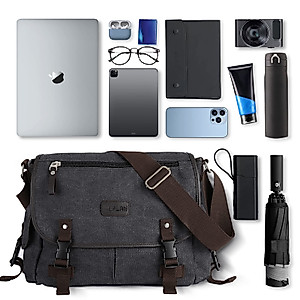 Messenger Bag for Men,Unisex Canvas Shoulder Bag,Classic Vintage Military Messenger Bags for women, satchel Bag,Crossbody Bookbag,Black