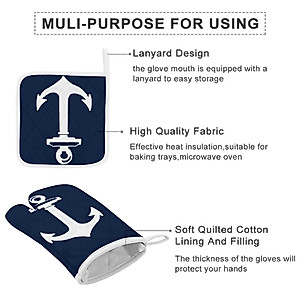 2Pcs Oven Mitts and Pot Holders Set, Navy Blue Red Nautical Oven Mitts Gloves Set Heat Resistant Hot Pads for Kitchen Cooking Grill