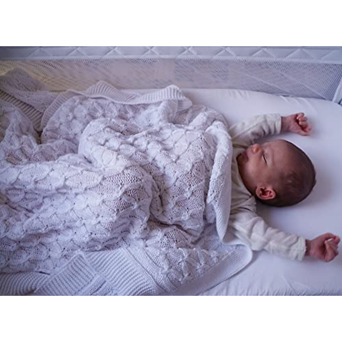 Soft Knit Baby Blanket 100% Organic Cotton GOTS Certified, Swaddle, Receiving and Stroller Blankets, White Neutral for Boy, Girl, Newborn, Infant and Toddler 40 x 30 inches