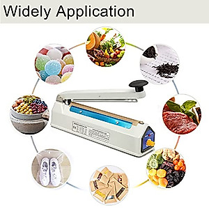Impulse Sealer 8 Inch Heat Sealer for Plastic Bags, Plastic Mylar Bag Sealer, Iron Shell, Manual Poly Bag Heat Sealer Machine, 3mm Sealing, 4 Replacements Kit (2 Cutting Lines Included)