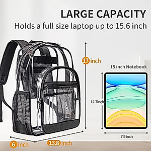 Clear Backpack Bookbag Stadium Approved - Clear Heavy Duty Backpacks for Men Women - Large Transparent See Through Bookbags with Reinforced Strap