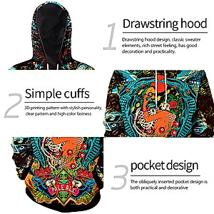 Rcimuue Men's Cool Tie Dyed Skull Skeleton Design Pattern Print Long Sleeves Costume Hoodie Pullover Black Green