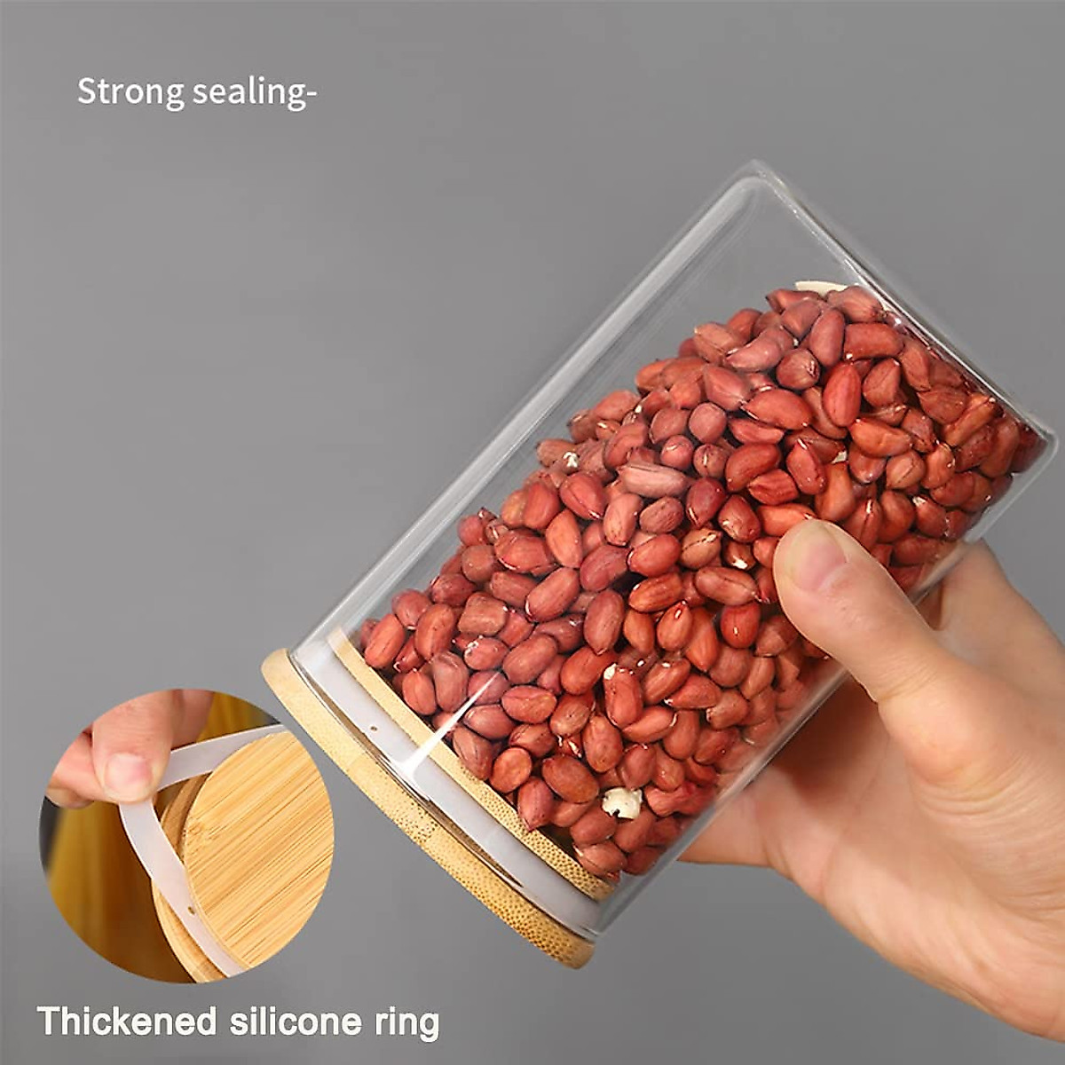 Set of 5 Borosilicate Glass Jars with Bamboo Lids, Glass Food Storage Containers Set, Airtight Sealable Containers for Sugar Candy Cookie Rice and Spice Jars