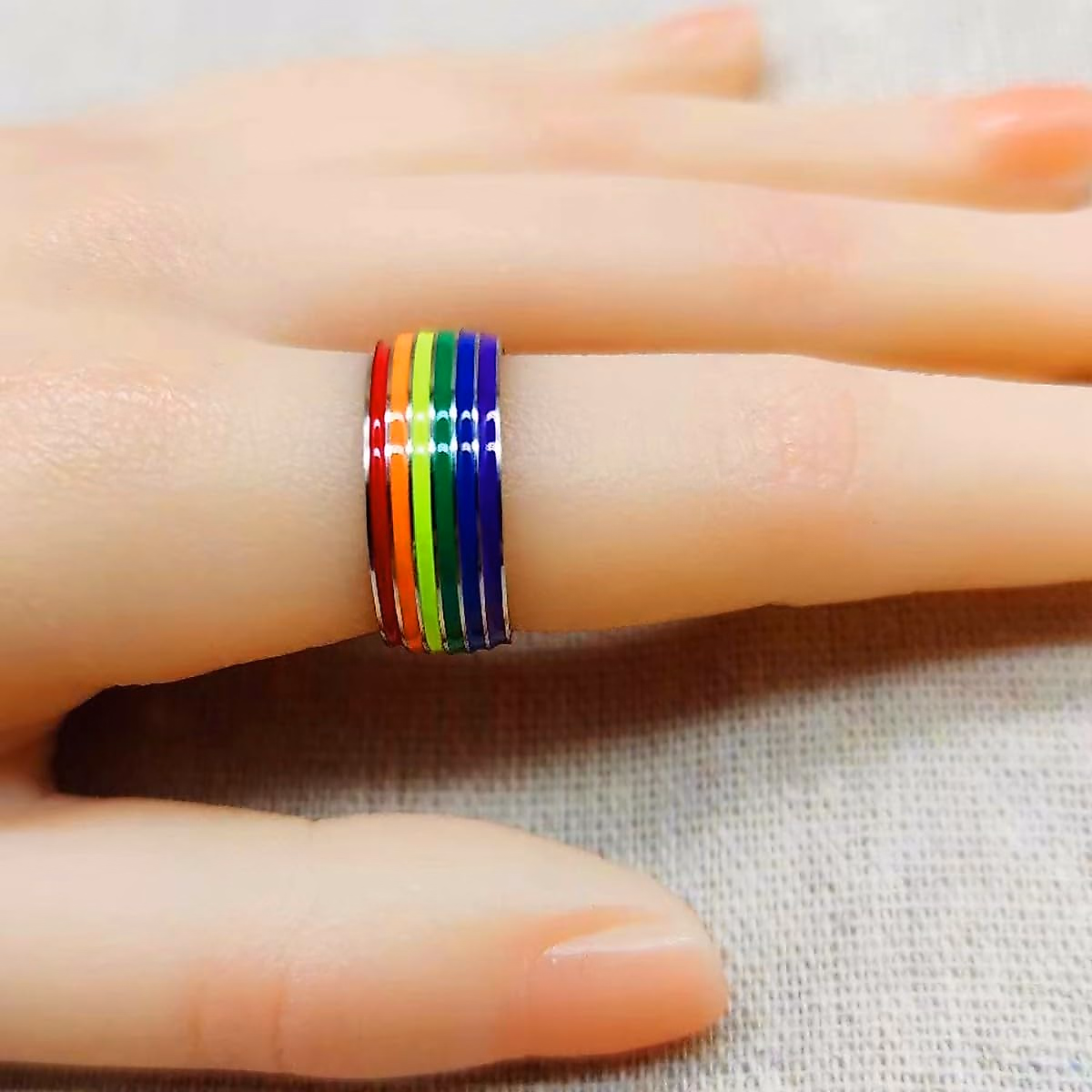 Mintolex Pride Ring Titanium Steel LGBT Rainbow Rings for Gay Lesbian Asexual Bisexual Trans Nonbinary LGBTQ Pride Month Friendship Wedding Promise Band Rings Pride Jewelry Gift for Couples Men Women Size 12, Silver