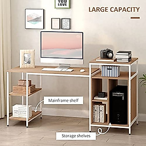 HOMCOM 68 Inch Office Table Computer Desk Workstation Bookshelf with CPU Stand, Spacious Storage Shelves & Chic Modern Woodgrain Design, Oak Wood Grain