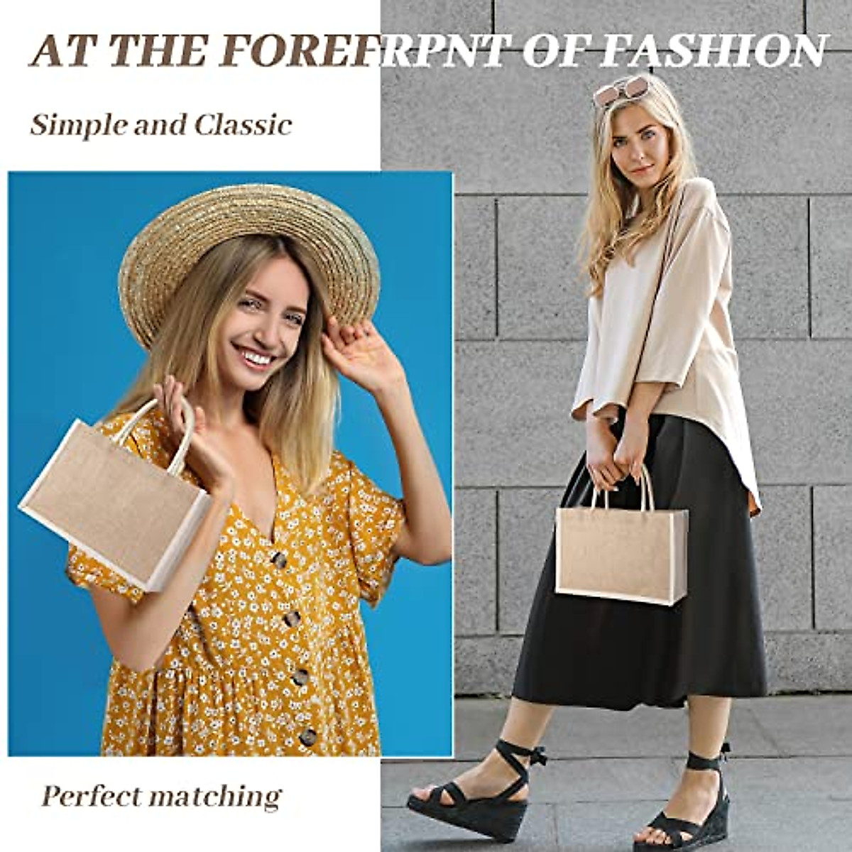 10 Pcs Small Burlap Jute Bags Jute Totes with handle Burlap Jute Gift Totes Burlap Welcome Bags for Women Bridesmaid Wedding Beach (8.66 x 6.3 x 5.12 Inch)