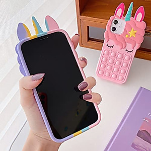 aupartuds iPhone SE Cute Case for Girls Kids,Cartoon Kawaii Funny Silicone Design Cover,Unicorn Cool Unique Stress Relief Push Pop Bubble Protective Shell for iPhone 6/6S/7/8 4.7 inch - Rainbow
