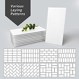 Art3d 40-Piece Peel and Stick Glass Tiles for Kitchen Backsplash, 3" x 6" White Subway Backsplash Tiles