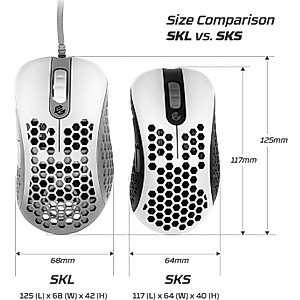 Gwolves Skoll Mini SK-S White 50g Ultralight Weight Honeycomb Design Ergonomic Wired Gaming Mouse with 3389 Sensor - PTFE Skates - 16,000DPI - Detachable Cable (White) (Small)