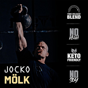 Jocko Mölk Whey Protein Powder - Keto, Probiotics, Grass Fed, Digestive Enzymes, Amino Acids, Sugar Free Monk Fruit Blend - Supports Muscle Recovery & Growth (2 LB, Vanilla)