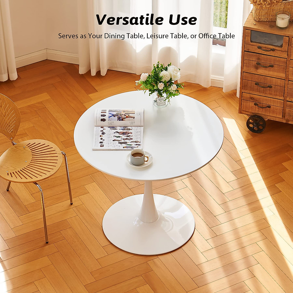 VONLUCE Round Dining Table, 36 Inch Tulip Table with MDF Top and Steel Base, Small Pedestal Table for Dining Room Kitchen Living Room More, Modern Bistro Table Kitchen Table with 220lb Capacity, White