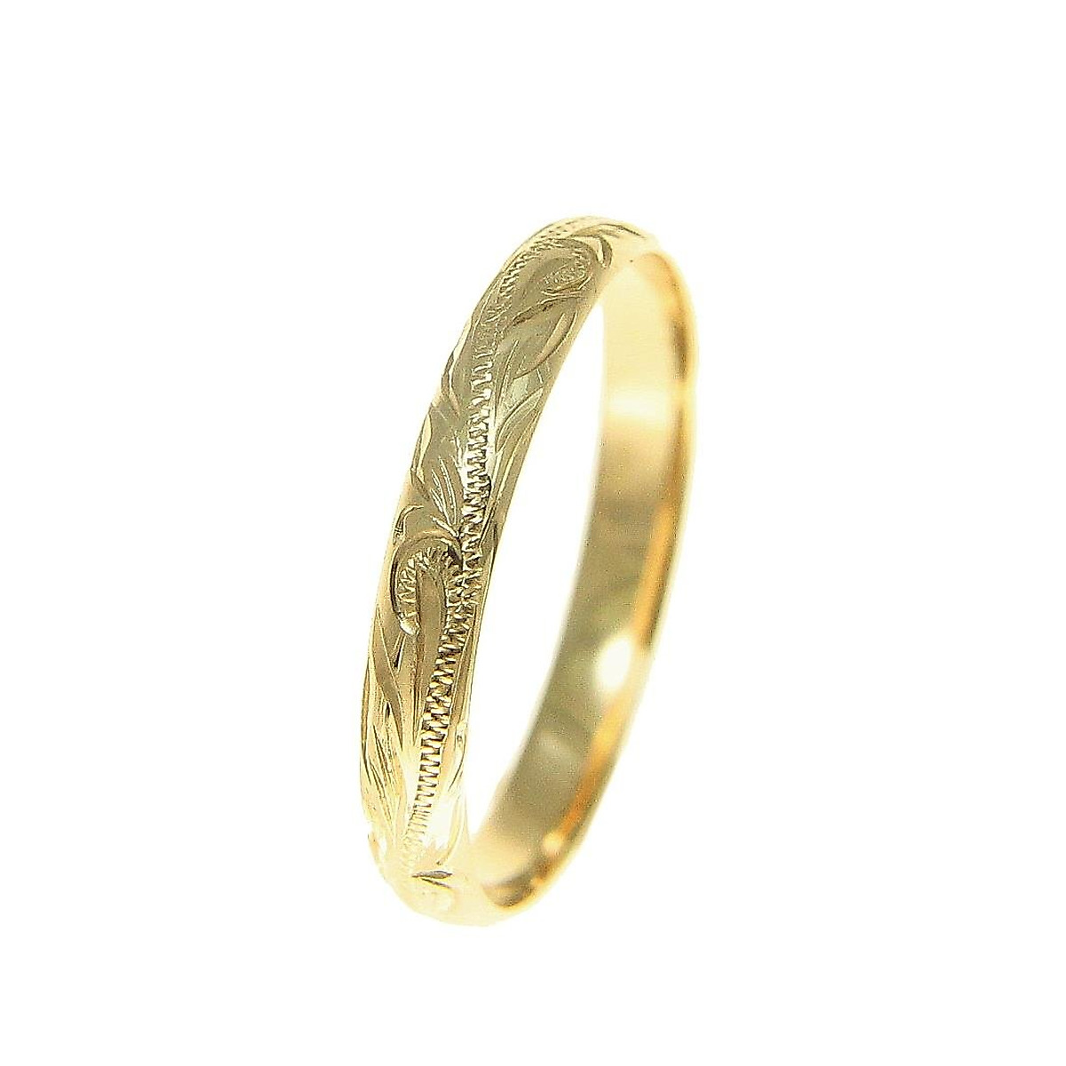 Arthur's Jewelry 14K solid yellow gold hand engraved Hawaiian scroll band ring 3mm size 11.5
