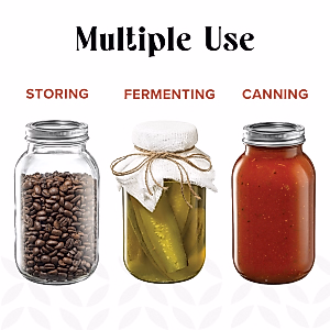 [6 Pack] 32 oz. Regular-Mouth Glass Mason Jars - with Metal Airtight Lids and Bands 1 quart Large for Canning, Preserving, & Meal Prep