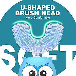 FLINEVE Kids U Shaped Electric Toothbrush, Ultrasonic Automatic Whitening Massage Toothbrush for Kids with 3 Cleaning Modes,Cute Cartoon Children's Toothbrush.(Color:Blue Size:7-15 Years)