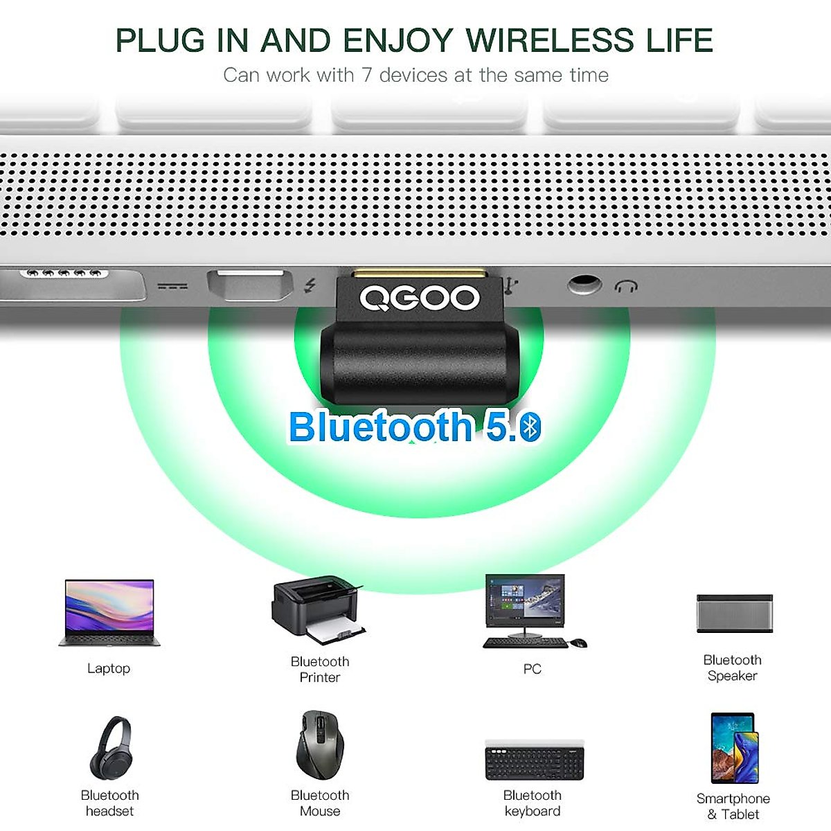 USB Bluetooth Adapter for PC, QGOO Mini Bluetooth 5.0 EDR Dongle for Desktop Computer Transfer for Laptop Bluetooth Headphones Headset Keyboard Mouse Speakers Printer Windows 7/10/11（Grey）