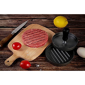 BUDOBEG Hamburger Press Patty Maker for 1/4 to 1/2 Lb Aluminum Non-Stick Burger Press with Wax Paper Plastic Gloves and Spatula, 4.5 in Diameter