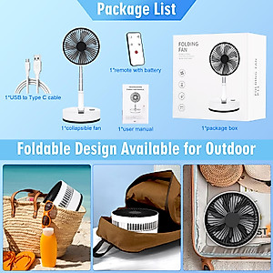 LIPETY Portable Foldable Rechargeable Oscillating Fan - 8" 7200mah Battery Operated USB C Small Fan Remote, Quiet Table Desk Fan Folding Standing Pedestal Fan for Bedroom Rome Office Camping Travel