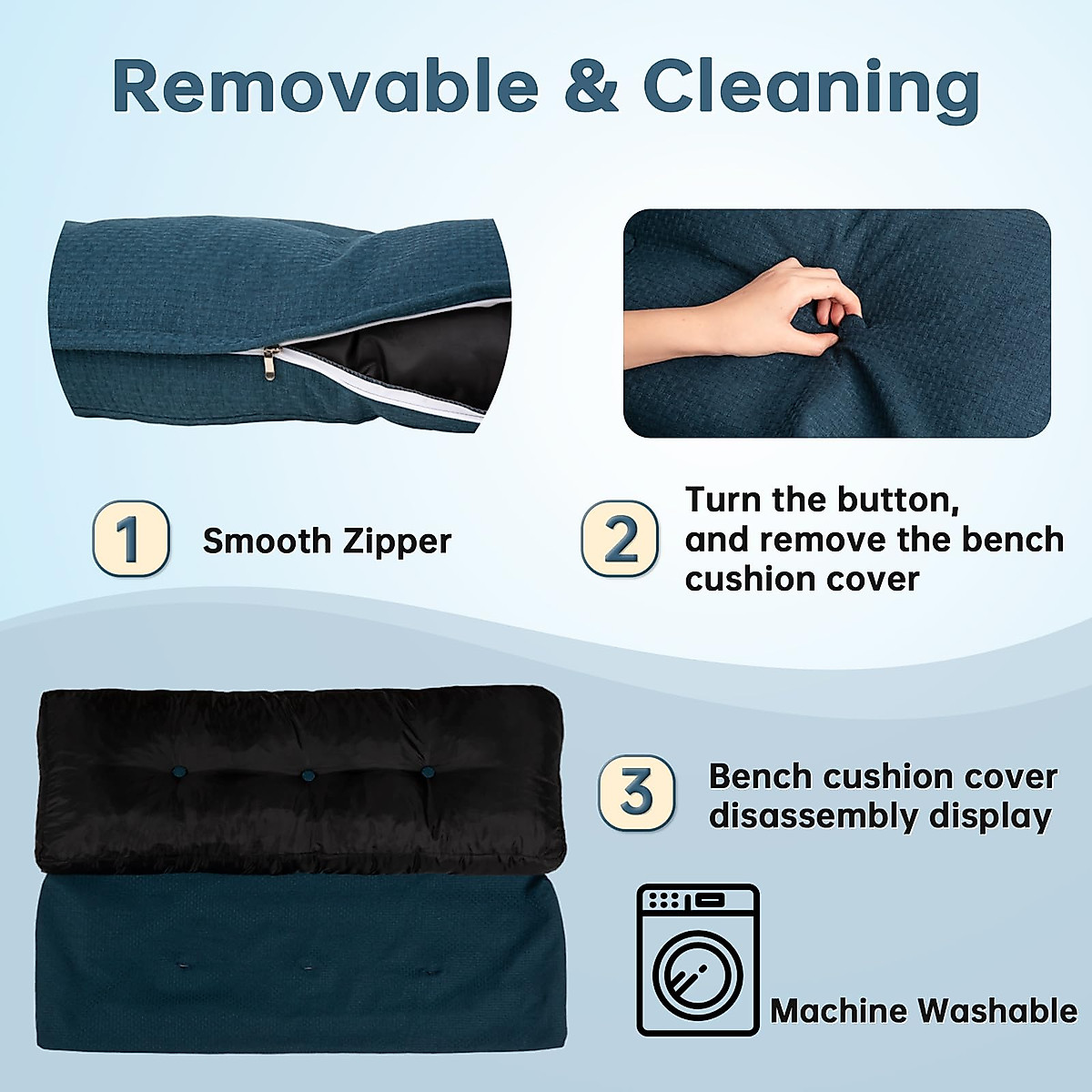 ROFIEJOX Bench Cushion 36 Inch - Sackcloth Fabric, High-Density Foam, Non-Slip Bottom, Soft Durable Indoor Tufted Long Seat Cushion for Window Garden Furniture (Navy Blue, 36x14x4 Inch)