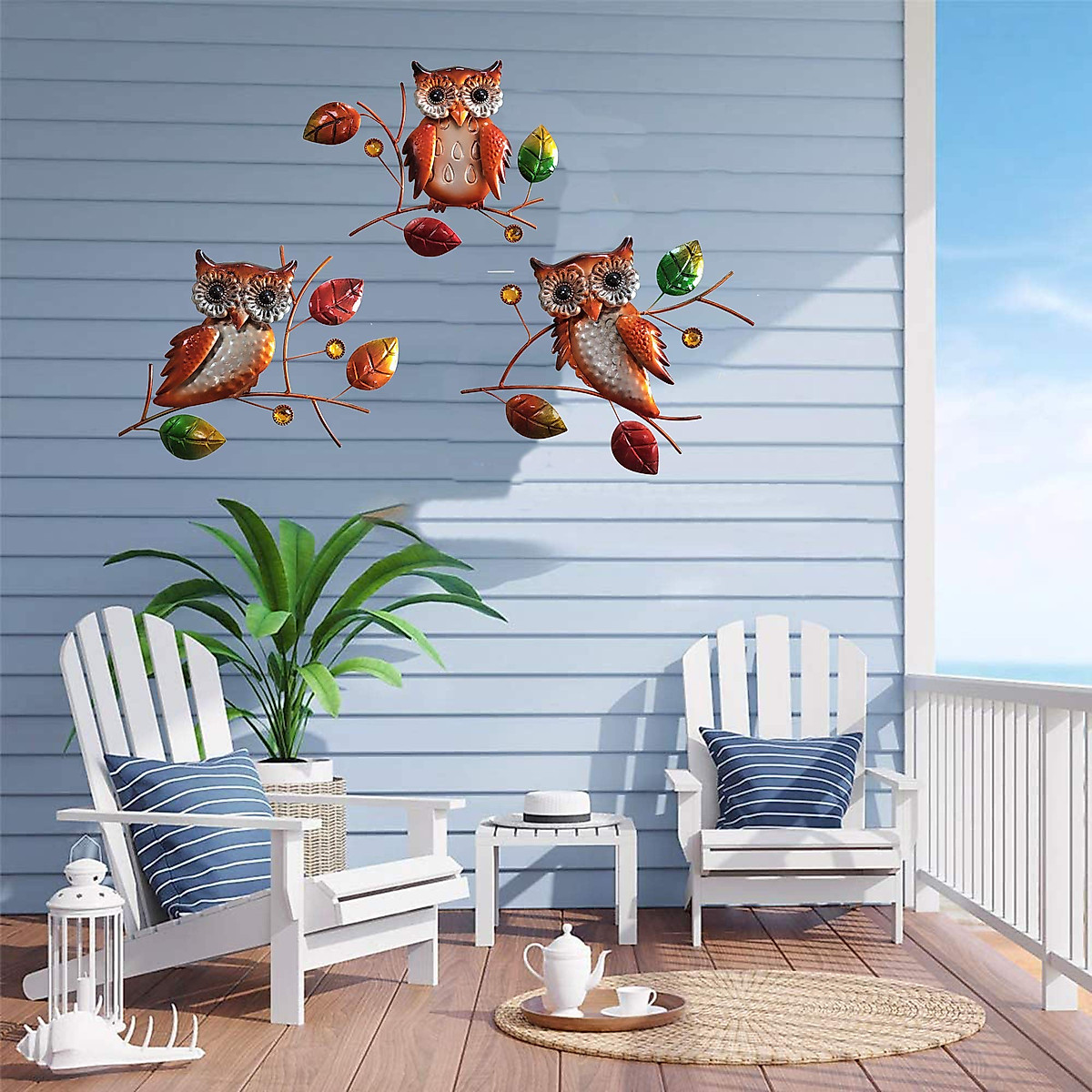 JFRISING Metal Owl Wall Art Decor Outdoor Indoor Hanging Wall Sculpture Metal Decorations for Home Garden Bedroom Living room Bathroom , 3 Pack