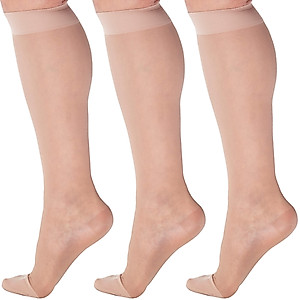 ABSOLUTE SUPPORT (3 Pairs) Made in USA - Sheer Compression Socks for Women 15-20mmHg - Compression Stockings for Varicose Veins Circulation, Thrombosis, Embolism - Nude, Medium - A101NU2-3