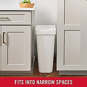 Rubbermaid Swing Top Waste Container for Home and Kitchen, Easy Access Disposal and Slim Modern Trash Can with Lid, 12.2 Gallon Capacity, White