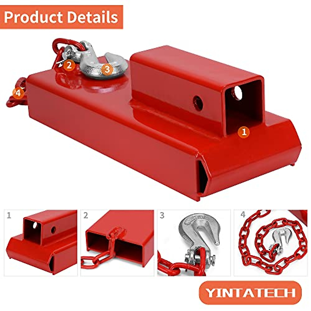 YINTATECH Forklift Hitch Receiver 2” Insert Pallet Forks Trailer Towing Adapter with Safety Chain