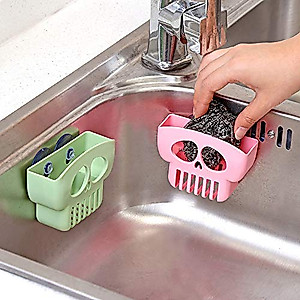 JIAWEIIY Creative Skull Shape Sponge Holder Drain Rack for Kitchen Sink Suction Cup Plastic Brush Caddy Storage Box Shelf Liquid Drainer (B)