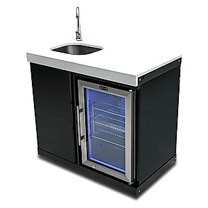 Mont Alpi MASF-BSS Black Stainless Steel Modular Beverage Center Fridge Cabinet 2.7 Cubic Feet Wine Cooler Outdoor Rated Lockable Refrigerator with Blue LED Lighting
