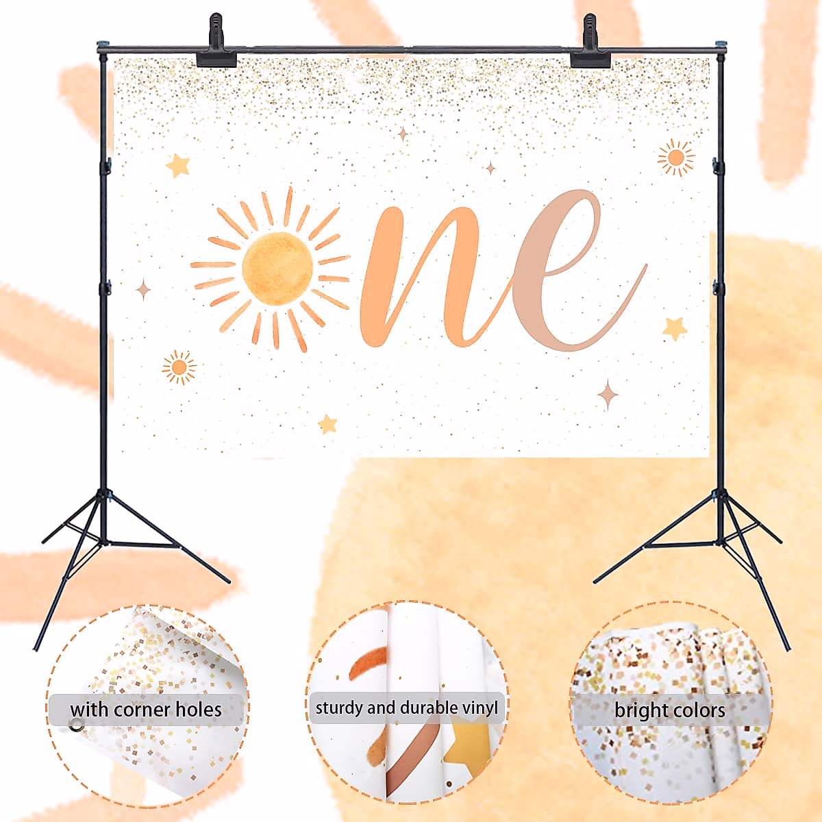 First Trip Around The Sun Backdrop Decoration - 1st Boho Birthday Party Background Banner Sun Party Decoration Photo Booth Props Cake Table Supplies-7x5ft