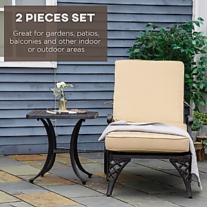 Outsunny Aluminum Adjustable Chaise Lounge Chair, Folding 4-Position Patio Recliner, Wheels, Armrests, Side Table, Cushion for Poolside, Backyard, Deck, Porch Garden, Beige