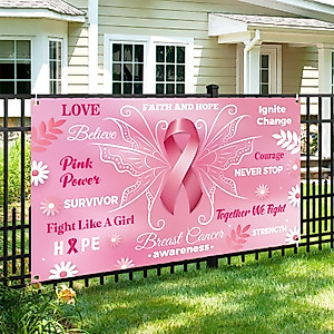 Breast Cancer Awareness Backdrop Decorations - Pink Ribbon Banner Charity Activities Party Supplies Ornaments