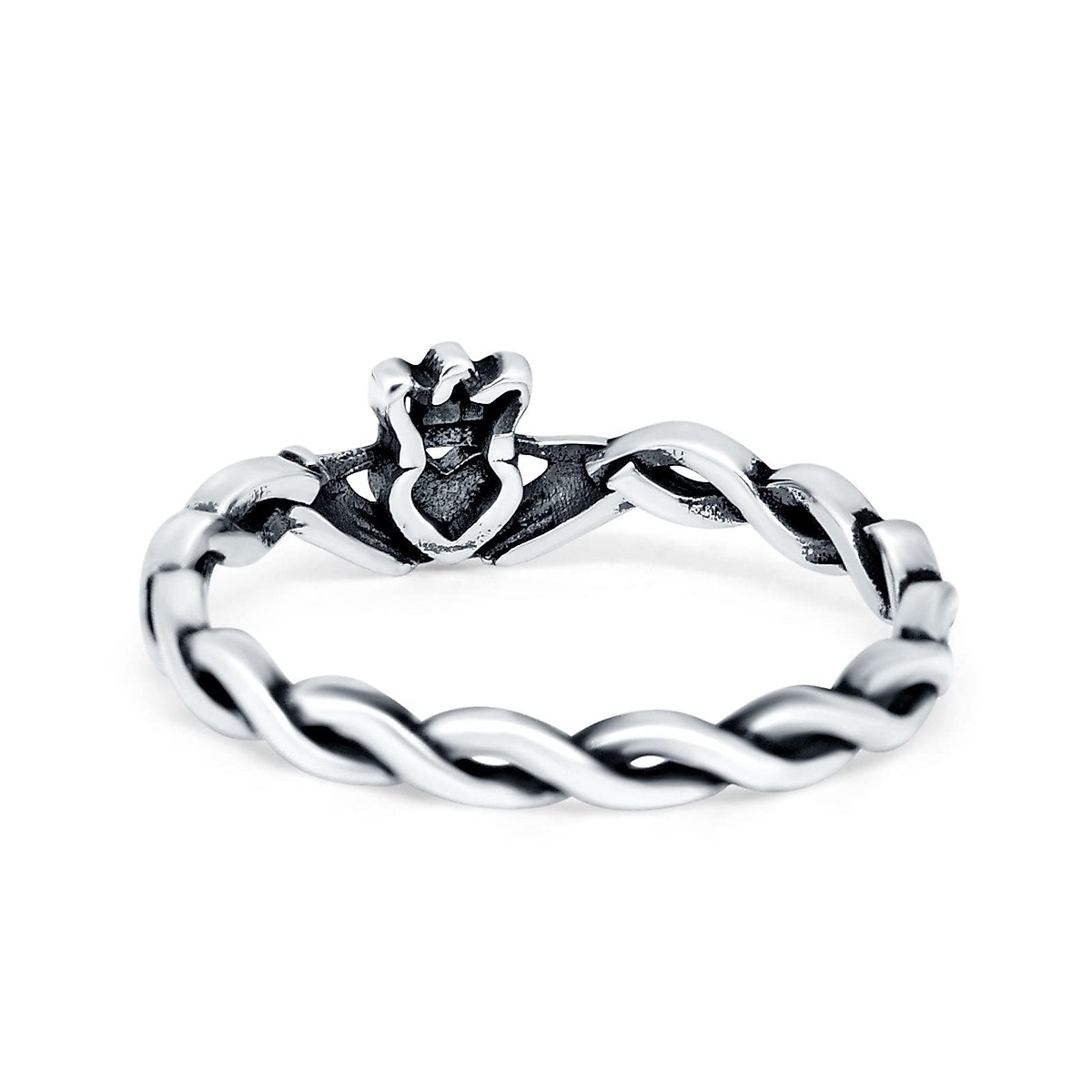 Blue Apple Co. Sterling Silver Size-9 Rope Claddagh Band Oxidized Thumb Ring Round 925 Sterling Silver