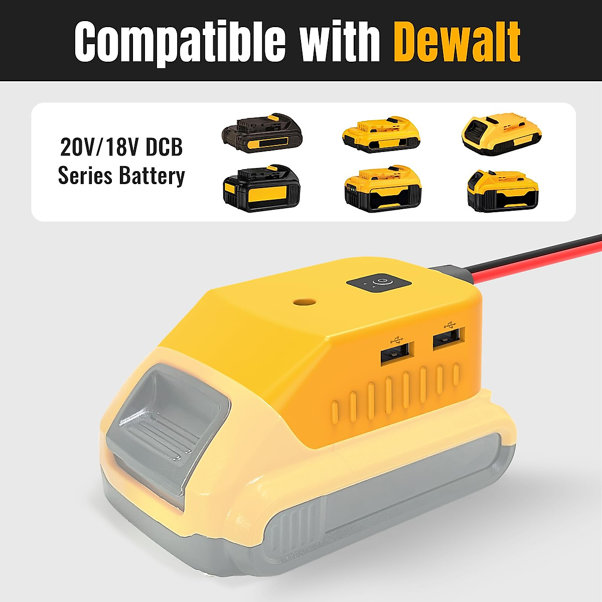 Kzreect Power Wheels Battery Adapter with USB Ports & XT60 Port, Fit for DeWalt 20V Battery, Fast Charging USB Charger Power Adapter for Mobile Devices, DIY Projects, Work Light (Tool Only)
