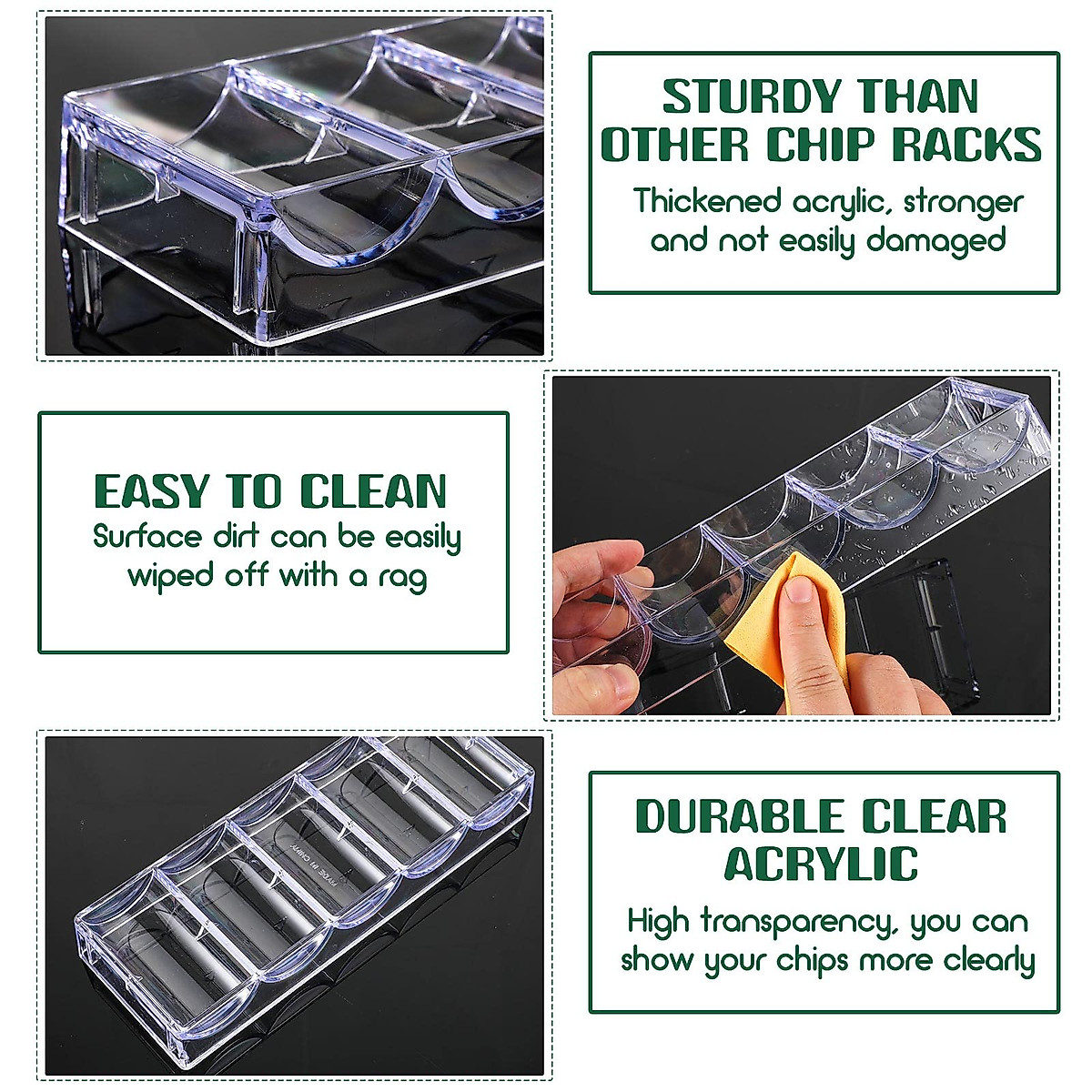 Yulejo 10 Pieces Poker Chip Trays Acrylic Poker Chip Rack Poker Chip Holder Poker Chip Cases for Casino Game