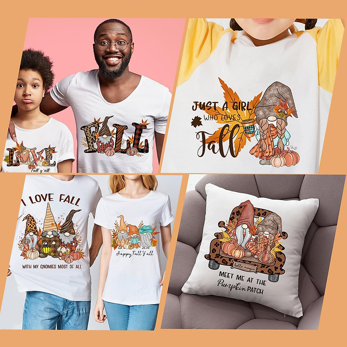 6 Sheets Thanksgiving Heat Transfers Vinyl Fall Iron On Transfers for T-Shirts Autumn Pumpkin Maple Leaf Gnome Design HTV Viny Appliques Sticker for Jean Pillow Cover DIY Decorations