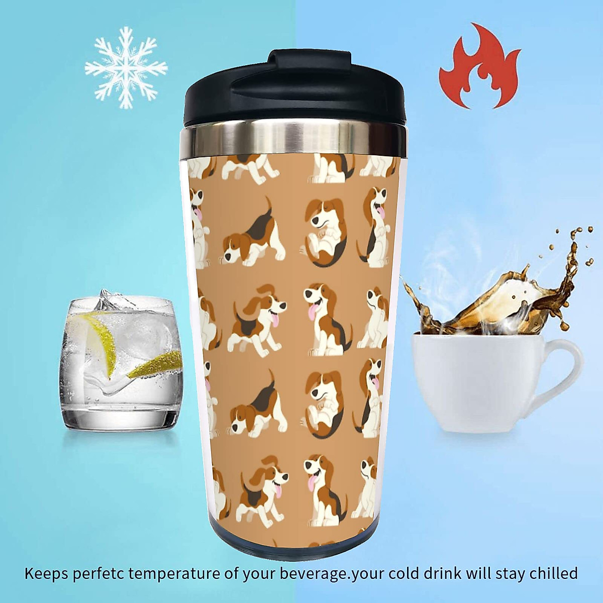Yipaidel Beagle Dog Cartoon Travel Coffee Cup for Women, Stainless Steel Mug for Birthday Mother's Day Gift 14 OZ