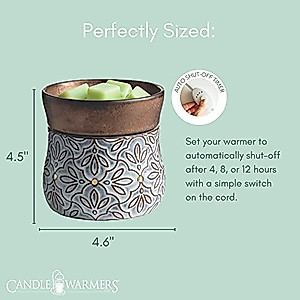 CANDLE WARMERS ETC 2-in-1 Deluxe Candle and Wax Fragrance Warmer with LED Light and Auto Shut Off for Timed Candle Warming, Bronze Floral