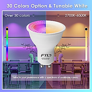 FTL GU10 LED Bulbs Color Changing Light Bulbs with Remote Control, Dimmable 2700K-6000K RGB Colored Light Bulbs 5W 40W Equivalent, 30 Colors, Timer, Spotlight for Track Lighting, 6-Pack