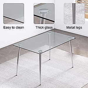 AZmac Glass Dining Table Set for 4,51" Dinner Table Set,5 PCS Dining Room Table Set with Soft Dining Chairs, Kitchen Table with Rectangle Tempered Glass and Silver Metal Legs