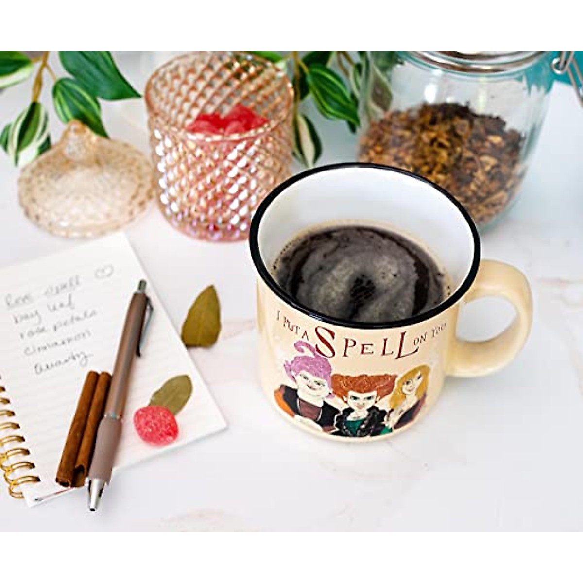 Disney Hocus Pocus Put A Spell On You Ceramic Camper Mug | BPA-Free Travel Coffee Cup For Espresso, Caffeine, Cocoa, | Home & Kitchen Essential | Halloween Gifts and Collectibles | Holds 20 Ounces