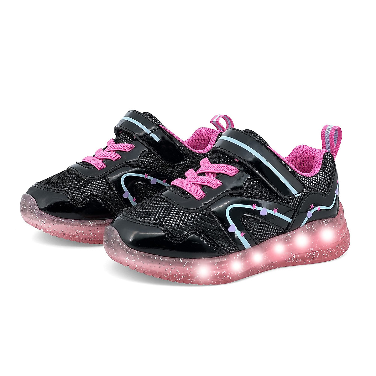 YESKIS Toddler Girls Light Up Shoes LED Flashing Lightweight Mesh Breathable Adorable Running Sneakers for Toddler Black 7.5